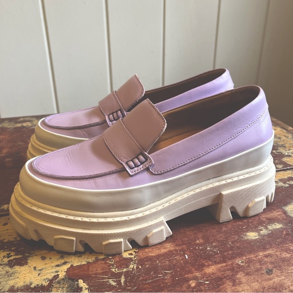 Ganni | Shoes | Ganni Purple Orchid Blossom Chunky Leather Loafers Sz ...